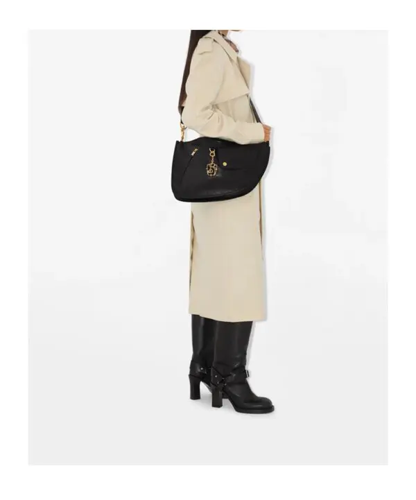 Burberry Shield Twin Shoulder Bag With Zipper Closure - Black