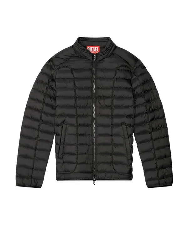 DIESEL® Quilted Mock Neck Zip-up Jacket - Black