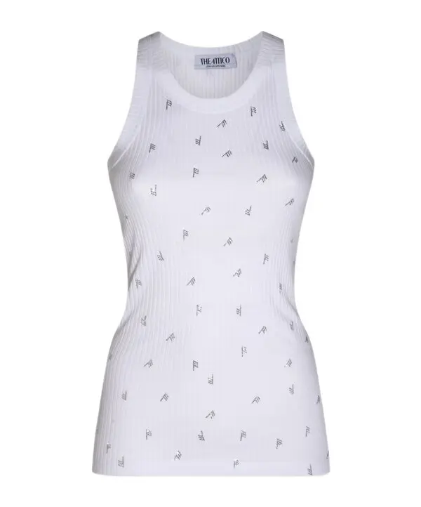 Attico Ribbed Logo Embellished Sleeveless Top - White