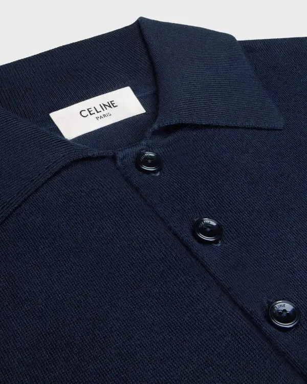 Celine Polo Sweater In Fine Cotton - Navy Blue
