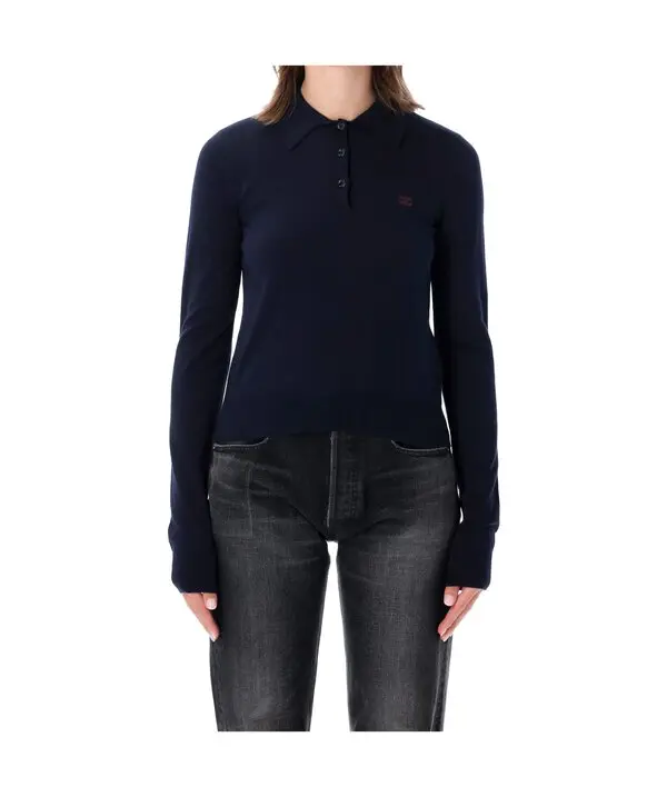 Celine Polo Sweater In Fine Cotton - Navy Blue