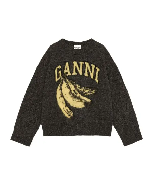 GANNI Banana Graphic Knit Jumper - Phantom Black