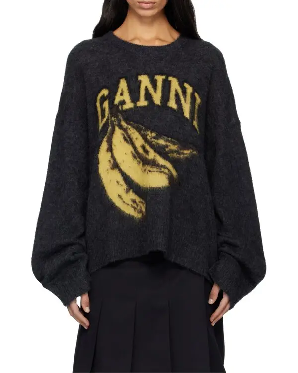 GANNI Banana Graphic Knit Jumper - Phantom Black