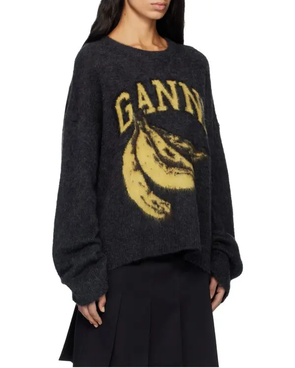 GANNI Banana Graphic Knit Jumper - Phantom Black