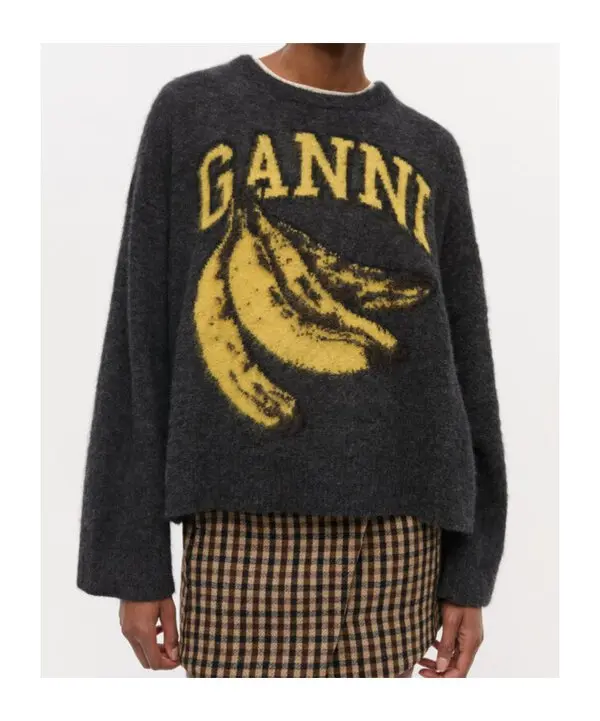 GANNI Banana Graphic Knit Jumper - Phantom Black