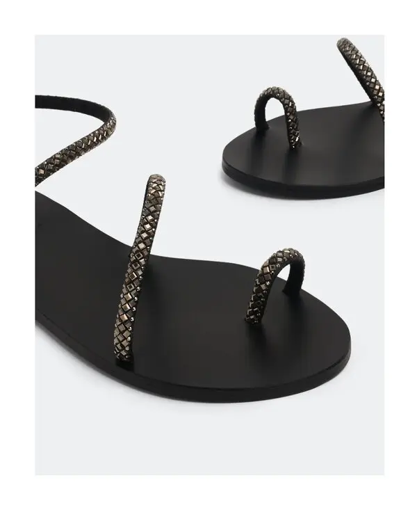 ANCIENT GREEK SANDALS Apli Eleftheria Flat Sandals - Black