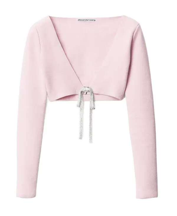 Alexander Wang Cropped Crystal-tie Cardigan - Pink