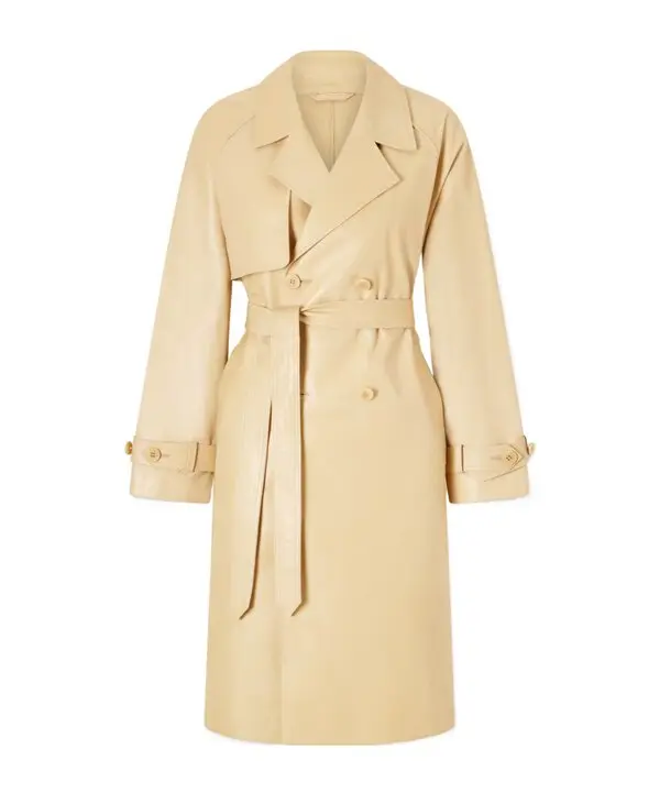 Nour Hammour Double-breasted Belted Leather Trench Coat - Nude