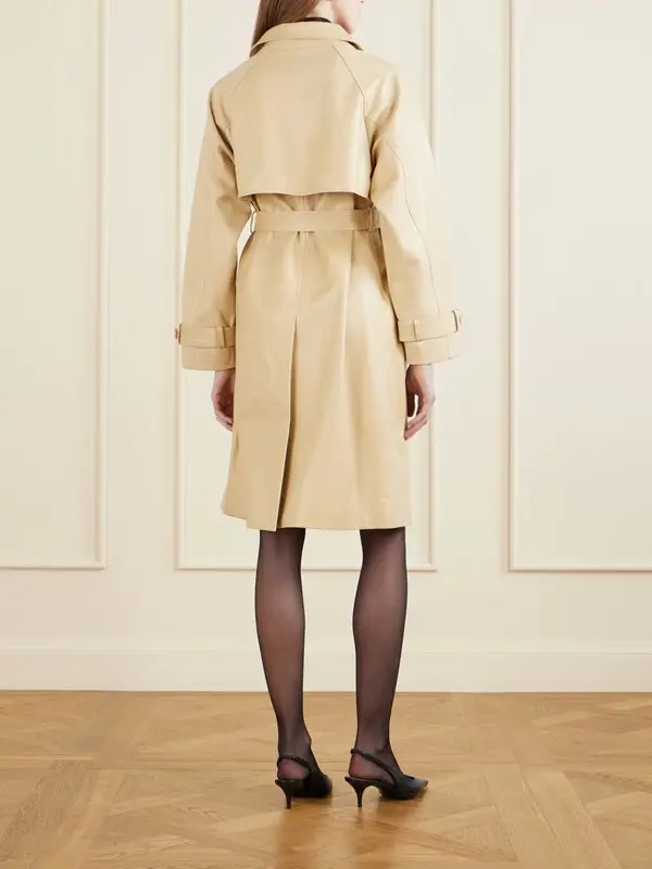 Nour Hammour Double-breasted Belted Leather Trench Coat - Nude