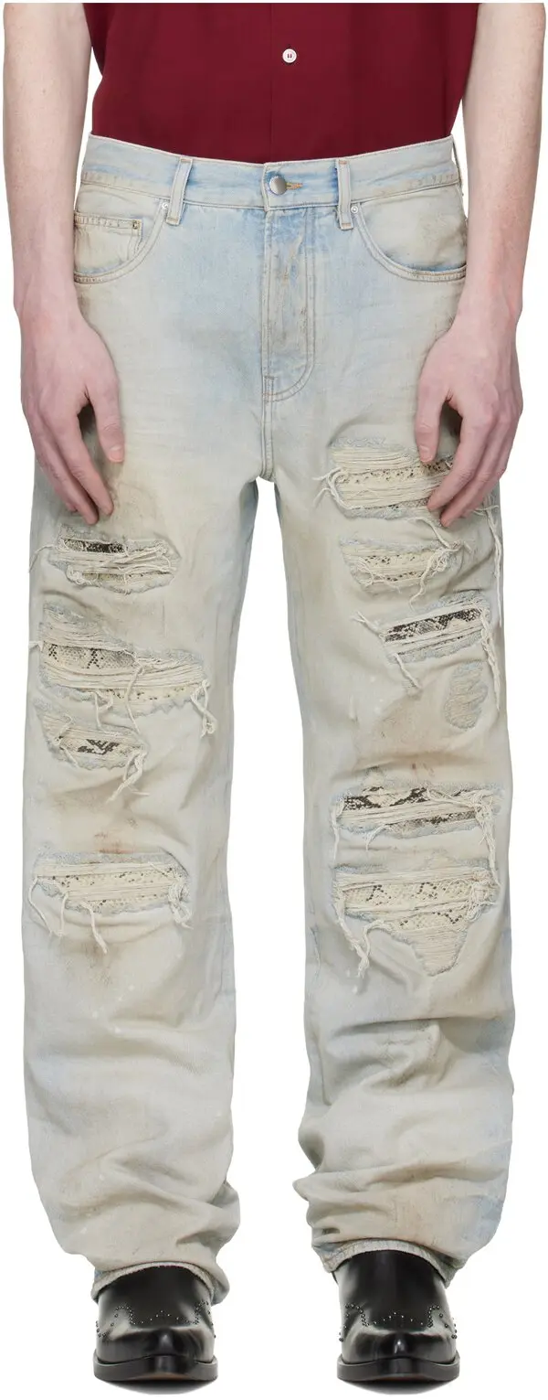 Amiri Distressed Light Wash Denim Jeans - Gray