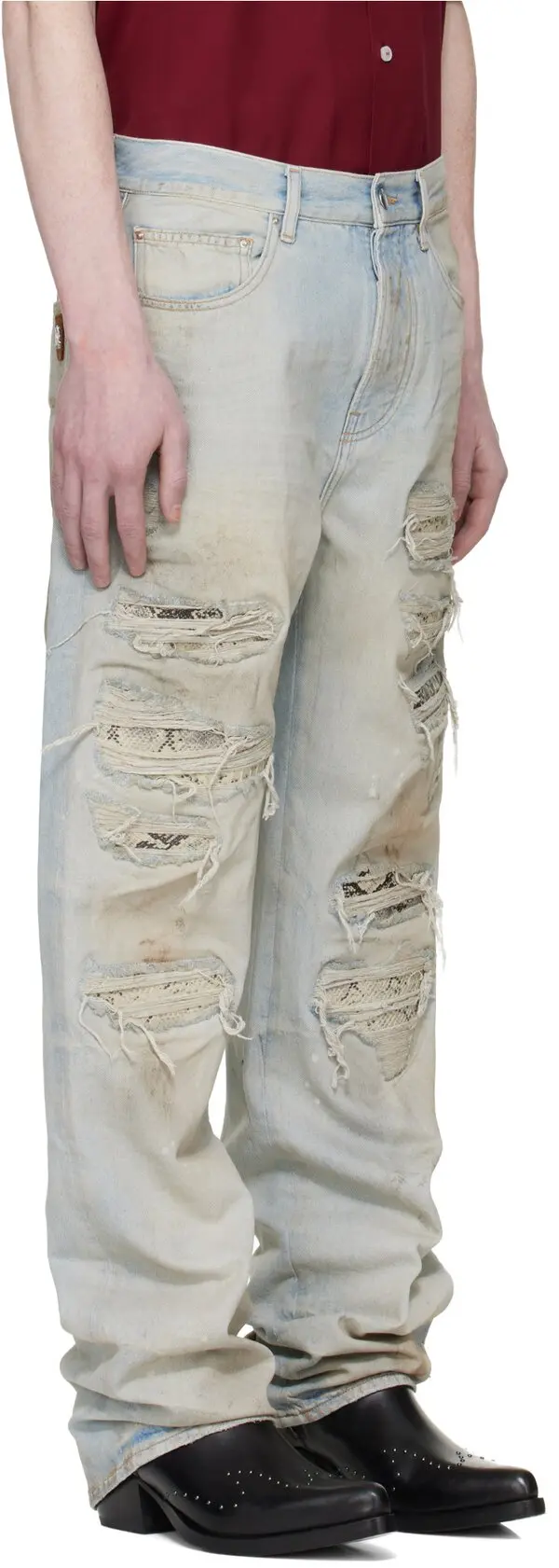Amiri Distressed Light Wash Denim Jeans - Gray