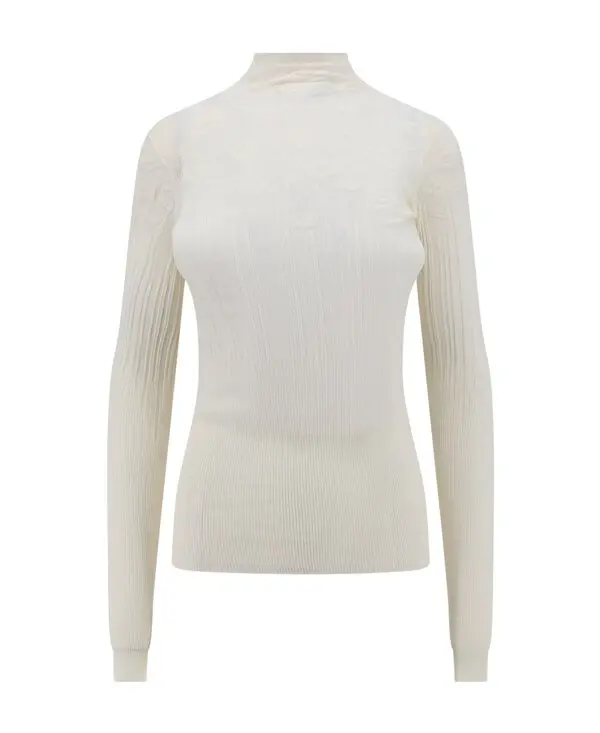 Bottega Veneta Long-sleeve Floral Embroidered High-neck Top - No