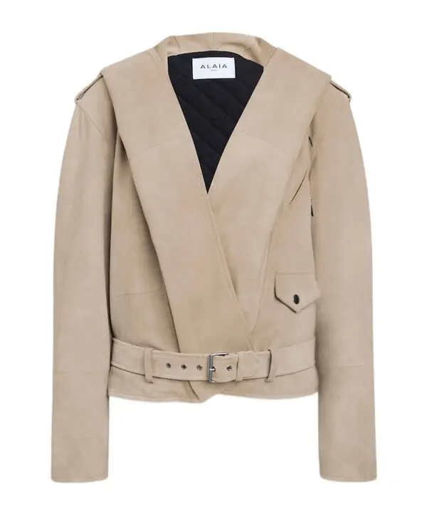 Alaïa Hooded Biker Jacket - Beige