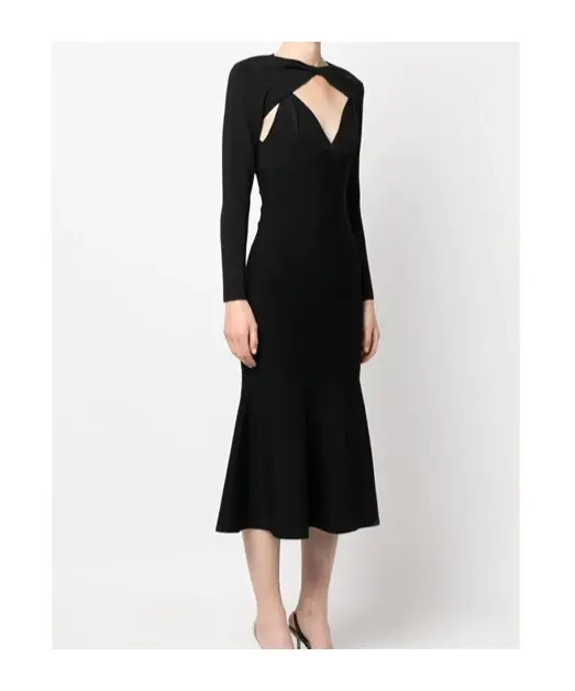 Roland Mouret Stretch Knit Midi Gown With Sweetheart Neckline And Flared Hem