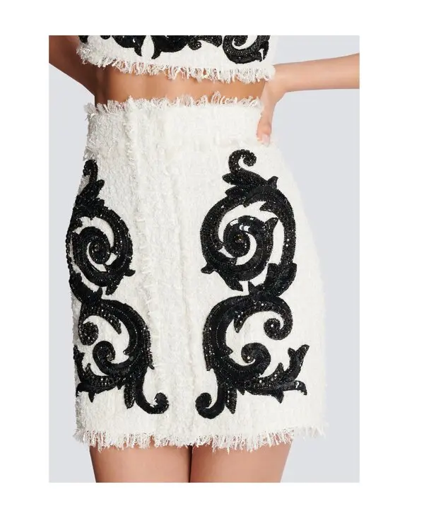 Balmain Baroque Tweed Mini Skirt With Embellishments