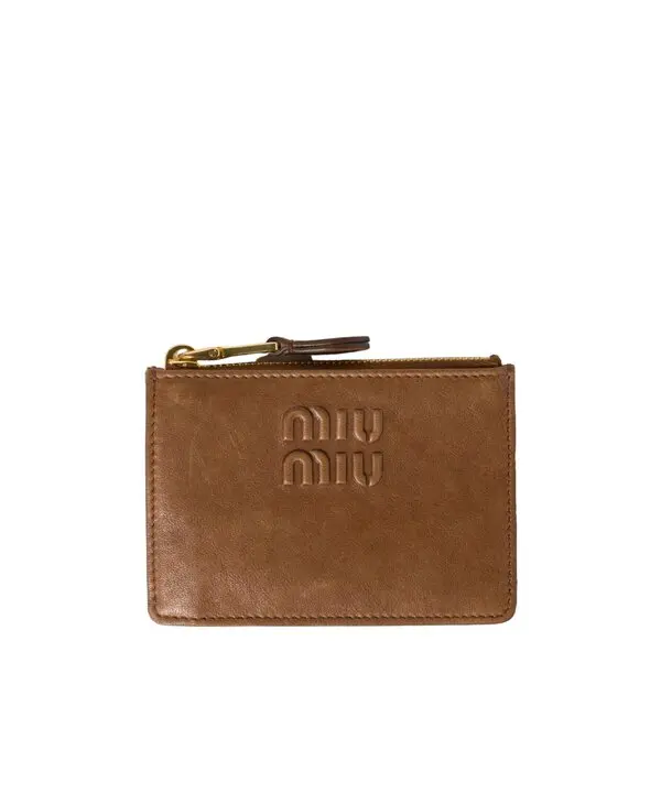 Miu Miu Logo-embossed Zipped Cardholder - Oak