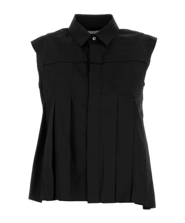 Sacai Pleated Sleeveless Poplin Shirt
