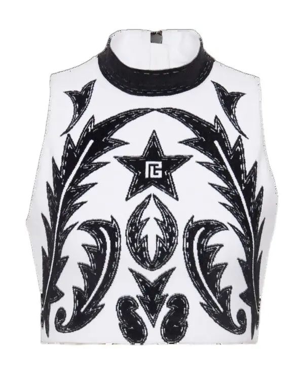 Balmain Baroque Pattern Tank Top With Funnel Neck - Black