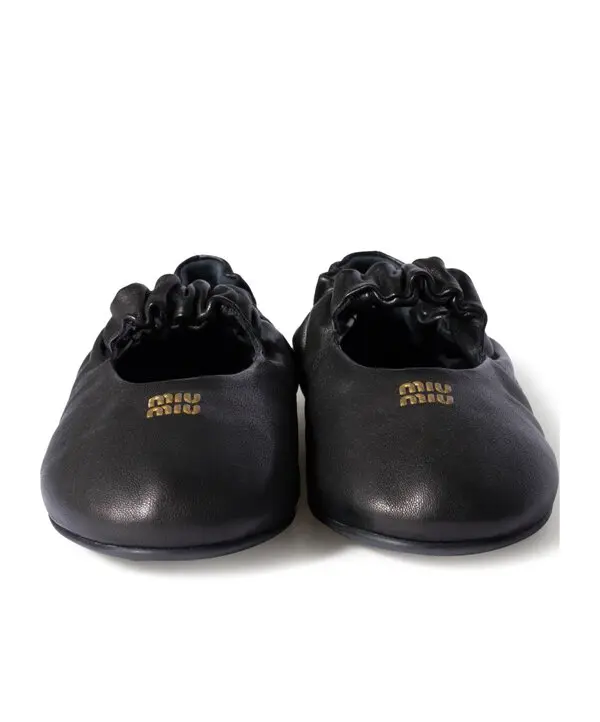 Miu Miu Logo Embroidered Ballet Flats - Black