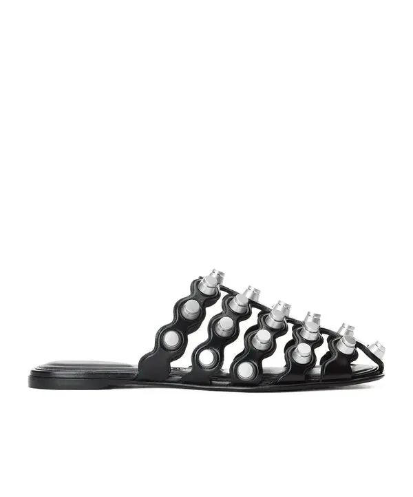 Alexander Wang Rexa Cage Slide Flats With Rivet Embellishment - Black