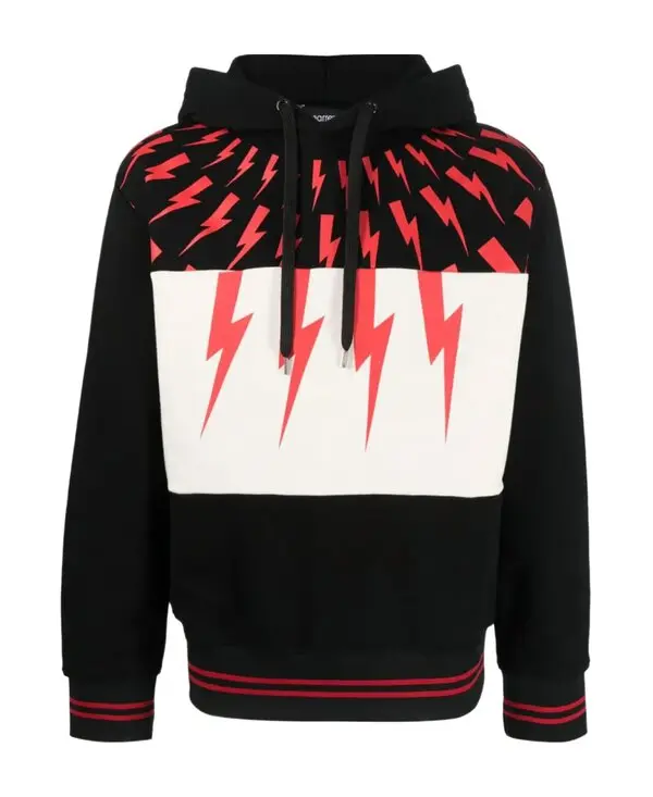 Neil Barrett Lightning Bolt Print Hoodie - Black