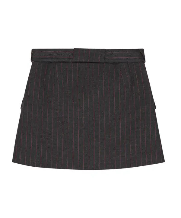 GANNI Pinstriped Mini Skirt With Belted Waist - Phantom Black