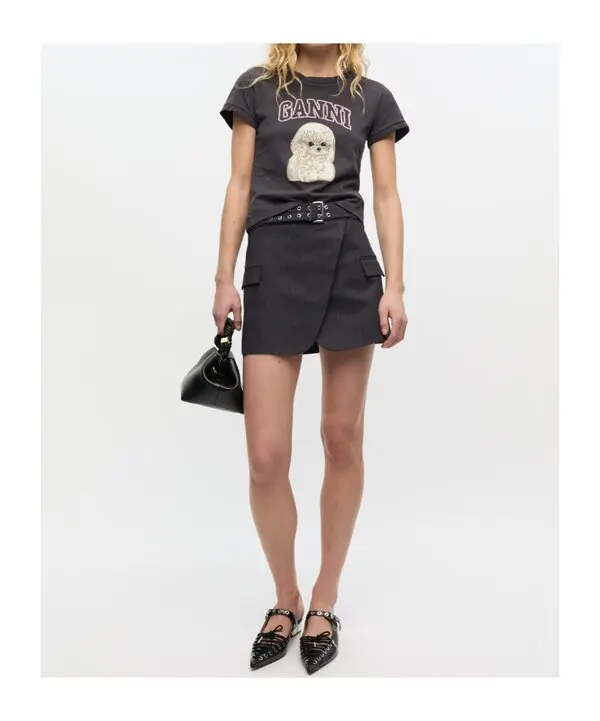 GANNI Pinstriped Mini Skirt With Belted Waist - Phantom Black