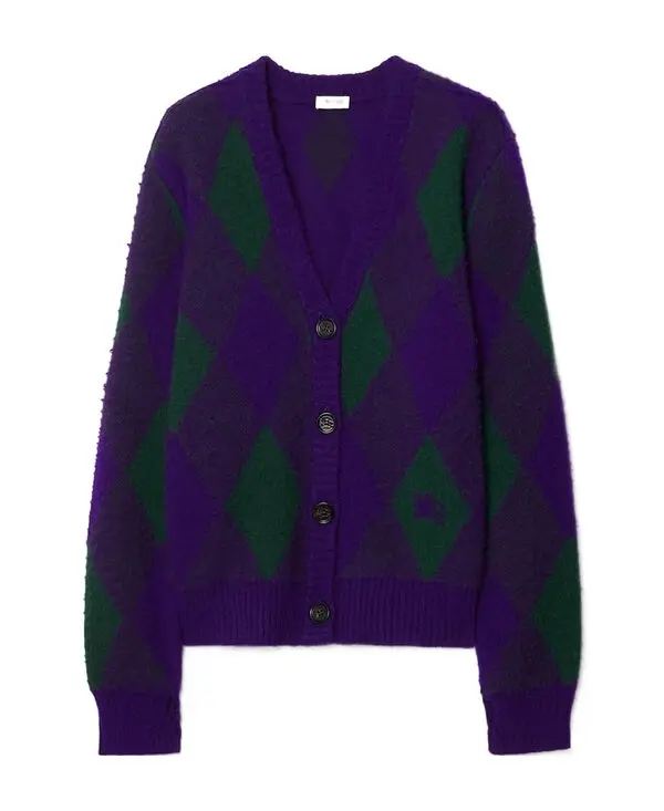 Burberry Argyle Intarsia Knit V-neck Cardigan - Black