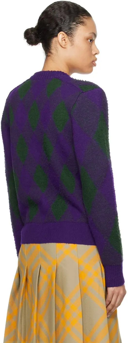 Burberry Argyle Intarsia Knit V-neck Cardigan - Black