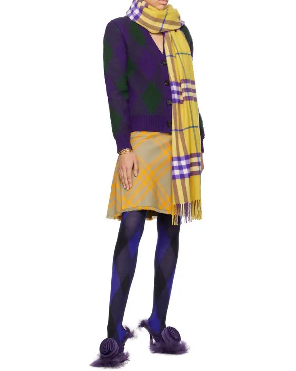 Burberry Argyle Intarsia Knit V-neck Cardigan - Black