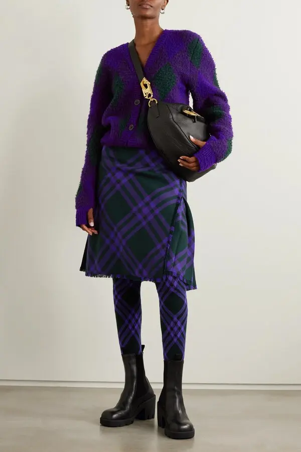 Burberry Argyle Intarsia Knit V-neck Cardigan - Black