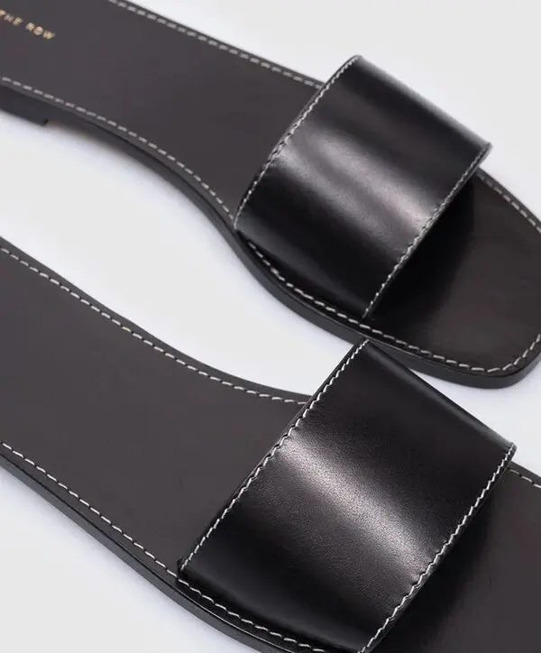 THE ROW Flat Slippers - Black