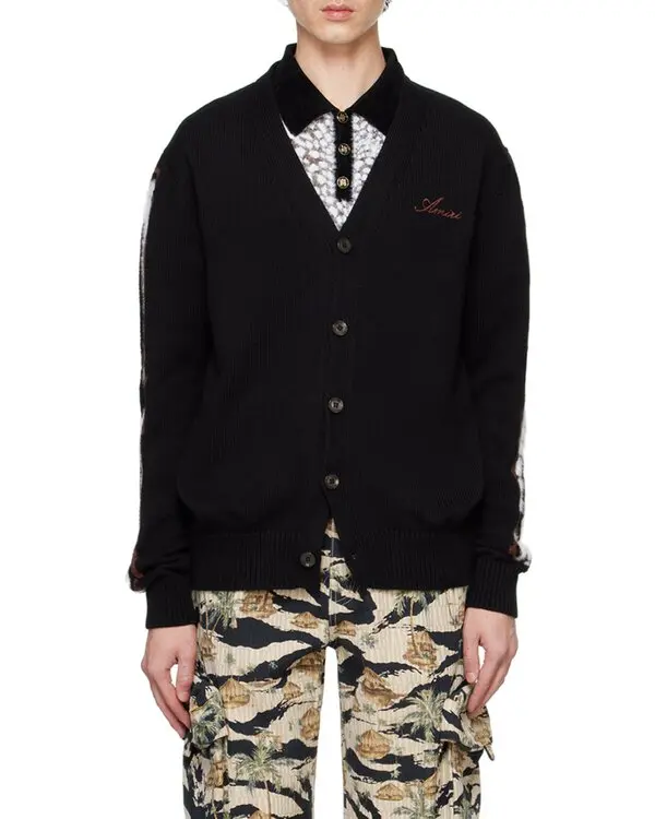 Amiri Leopard Bones Cardigan - Black