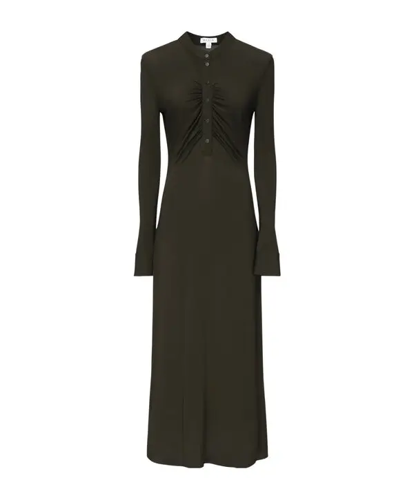 Alaïa Soft Jersey Ruched Dress With Mandarin Collar