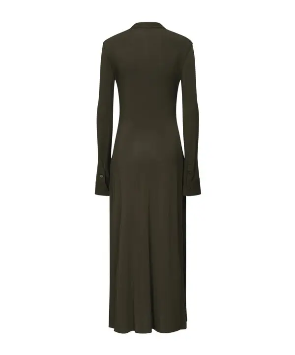 Alaïa Soft Jersey Ruched Dress With Mandarin Collar