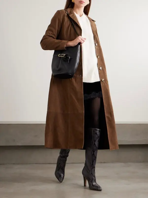 Rixo Astraea Patchwork Suede Coat - Brown
