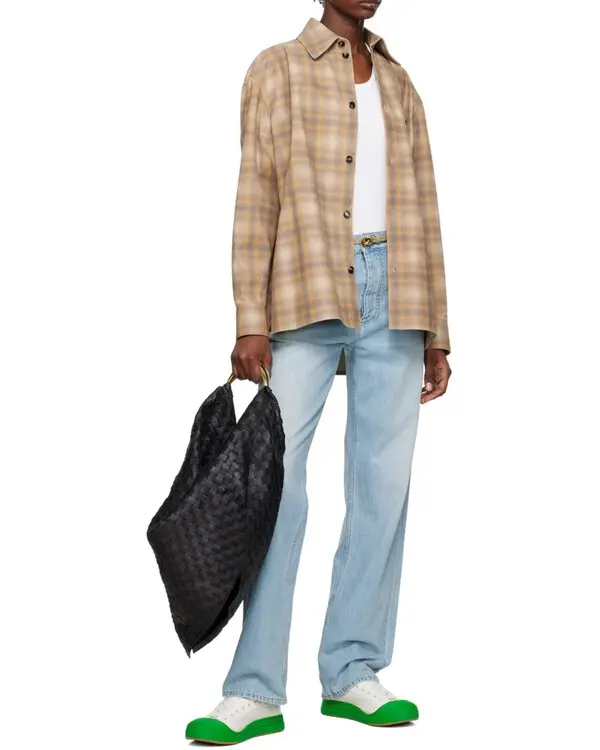 Bottega Veneta Woven Leather Shoulder Bag With Metal Handle