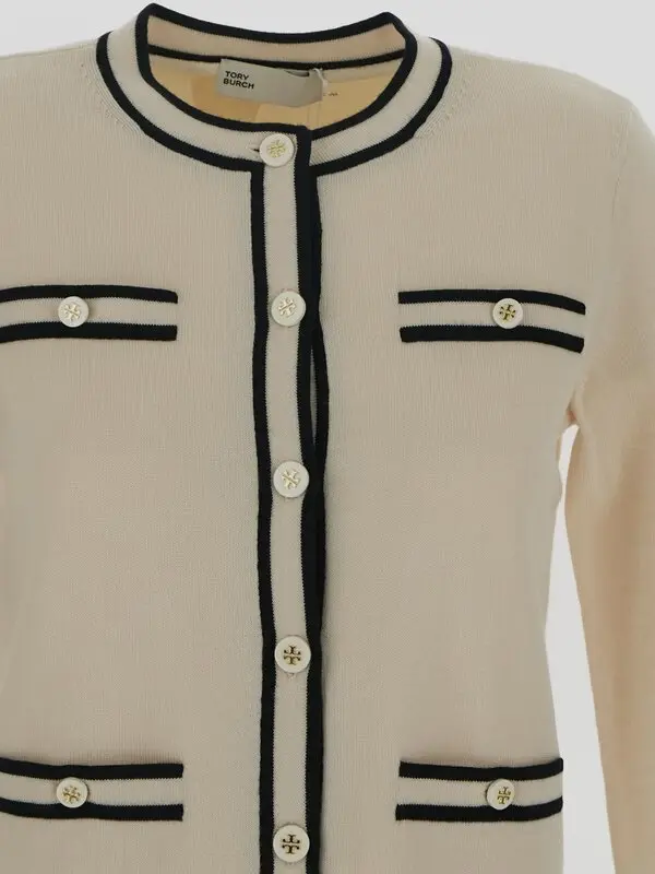 Tory Burch Kendra Cardigan With Logo Button Closure - Nude