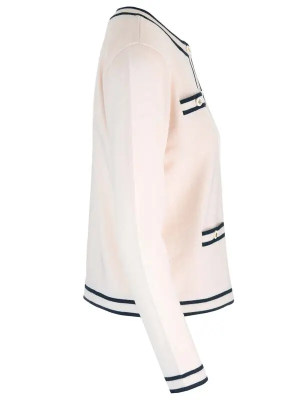 Tory Burch Kendra Cardigan With Logo Button Closure - Nude