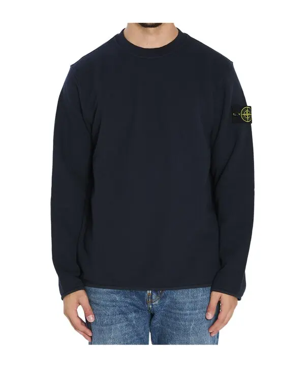 Stone Island Crewneck Long Sleeve Sweatshirt With Logo Badge - Blue