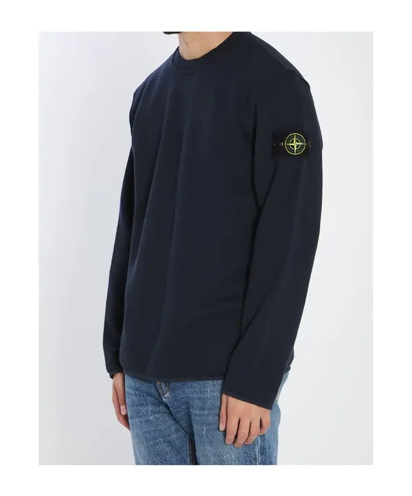 Stone Island Crewneck Long Sleeve Sweatshirt With Logo Badge - Blue