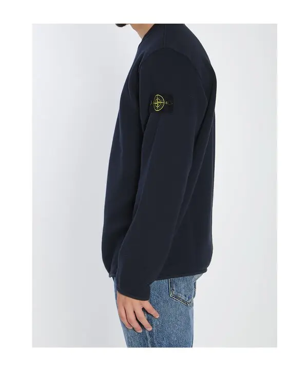 Stone Island Crewneck Long Sleeve Sweatshirt With Logo Badge - Blue