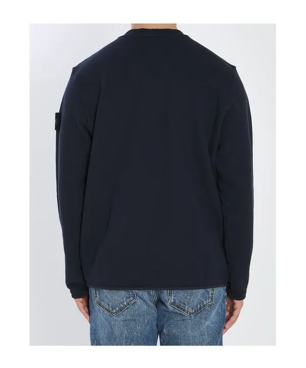 Stone Island Crewneck Long Sleeve Sweatshirt With Logo Badge - Blue