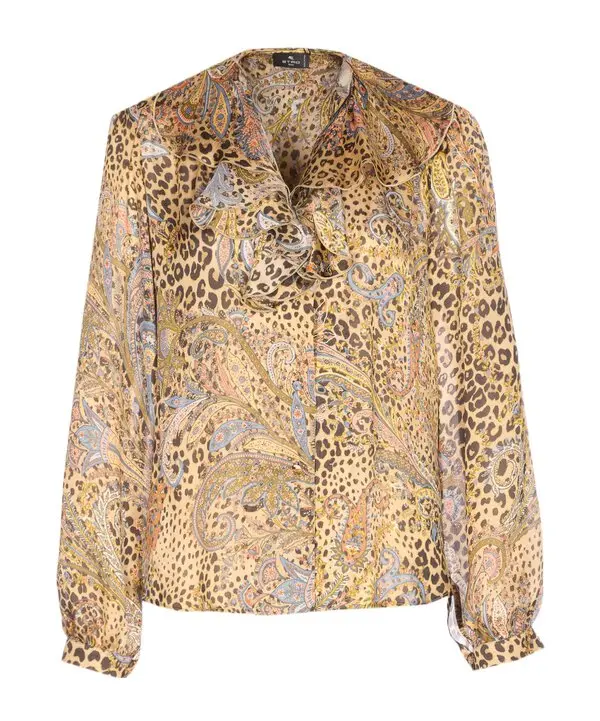 Etro Paisley And Leopard Print Ruffled Shirt
