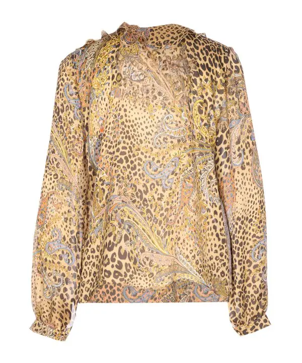 Etro Paisley And Leopard Print Ruffled Shirt