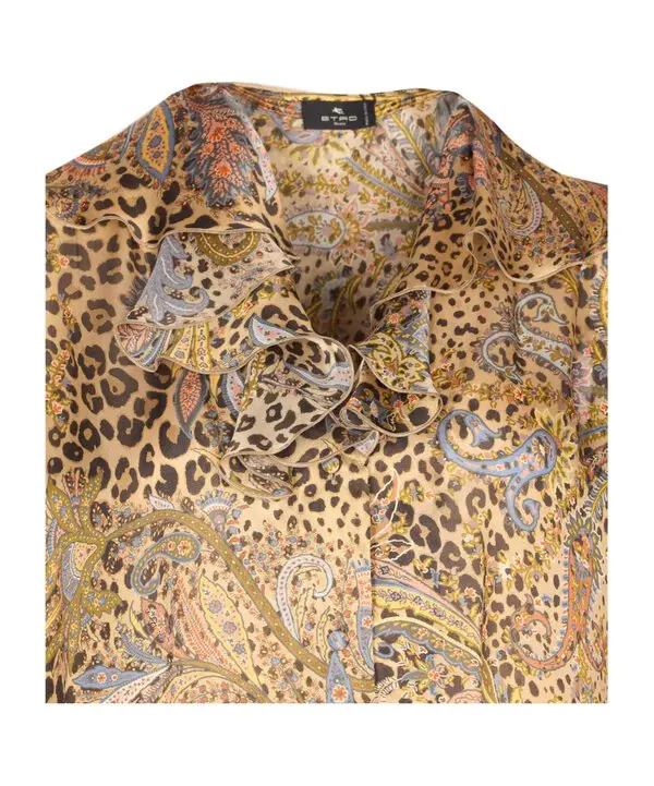 Etro Paisley And Leopard Print Ruffled Shirt