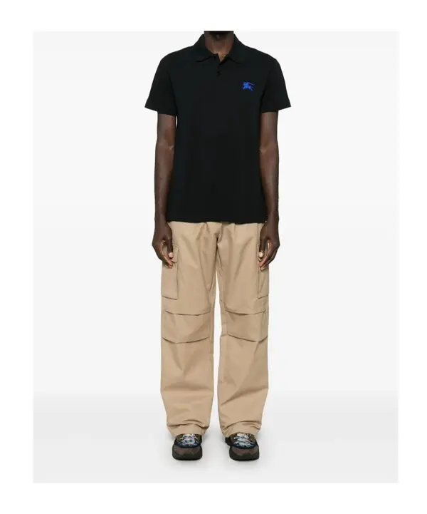 Burberry Logo Embroidered Short Sleeved Polo Shirt - Black