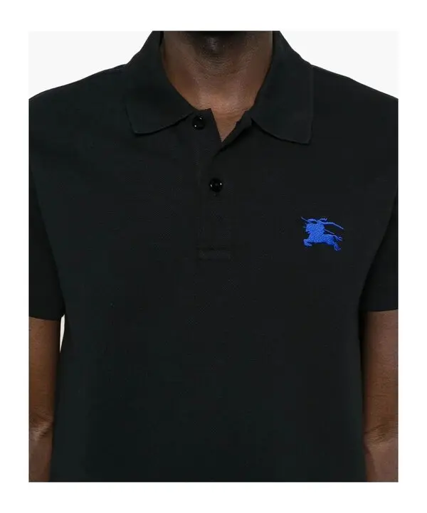 Burberry Logo Embroidered Short Sleeved Polo Shirt - Black