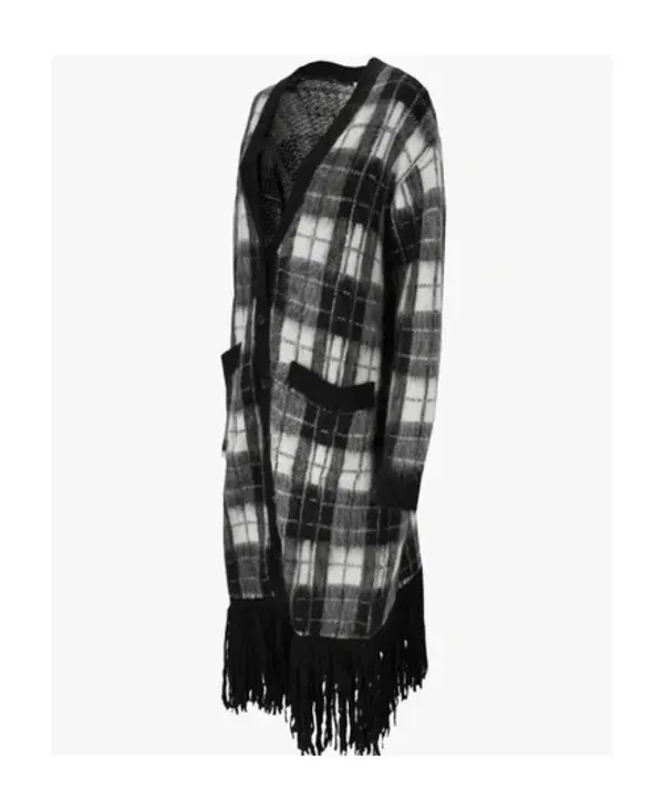 Red Valentino Plaid Fringe Cardigan