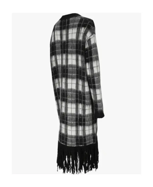 Red Valentino Plaid Fringe Cardigan